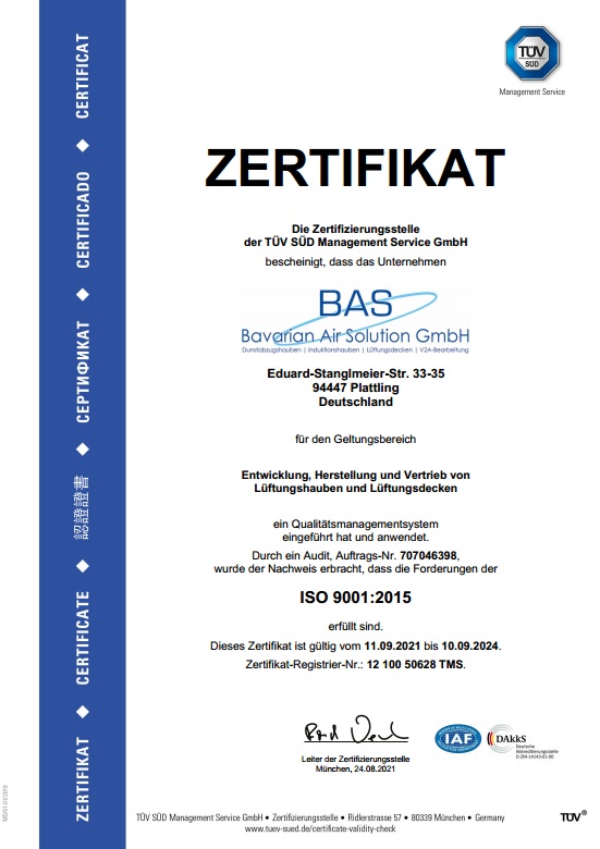 ISO 9001 - Bavarian Air Solutions - Dunstabzugshauben